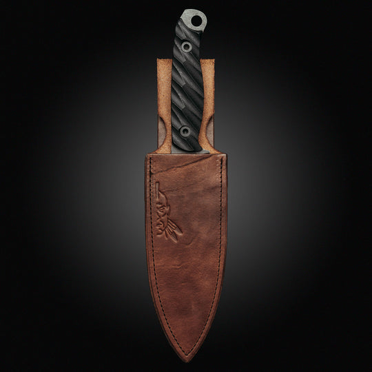 Drop leg SHEATH (large), tan leather belt loop carry, – Half Face Blades