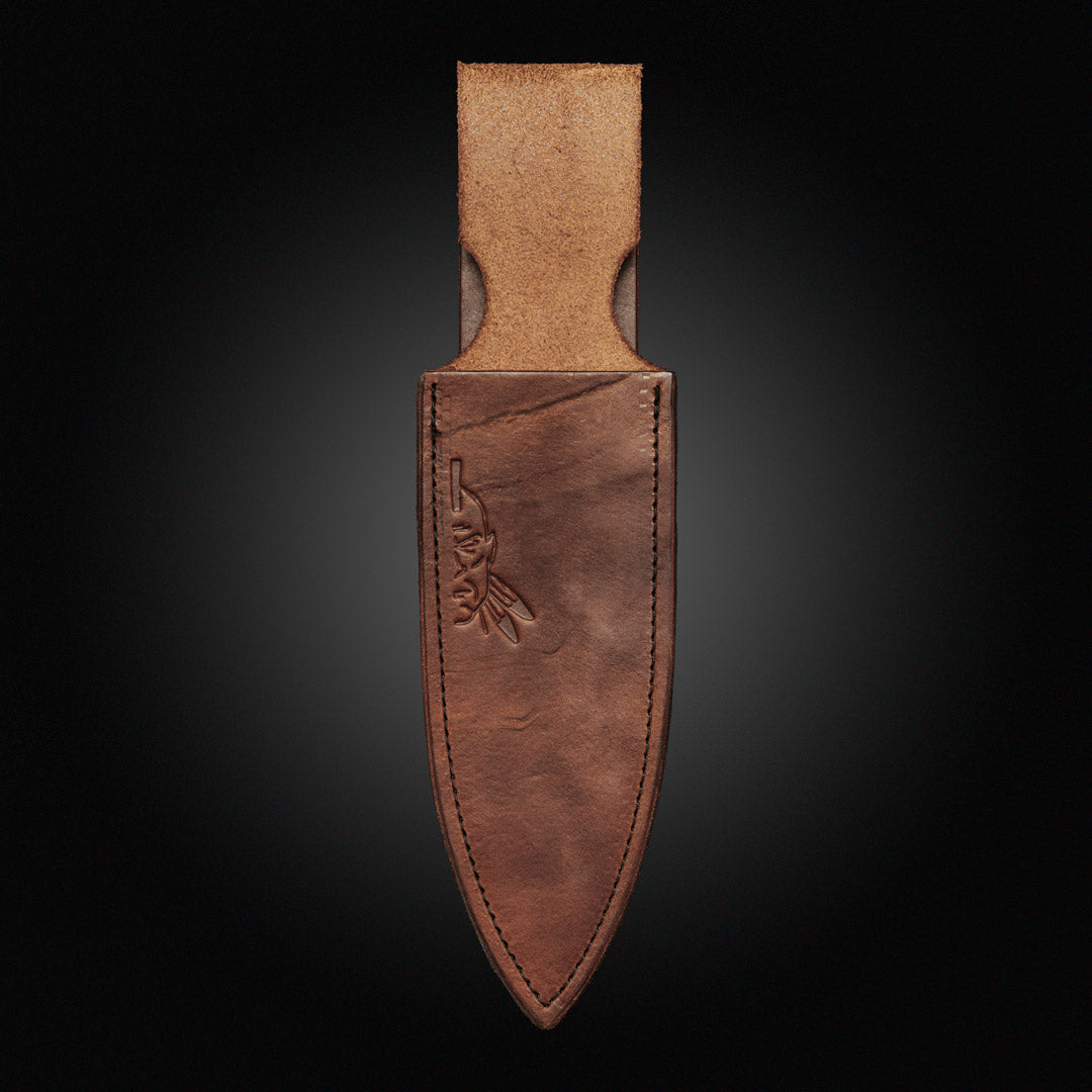 Drop leg SHEATH (large), tan leather belt loop carry, – Half Face Blades