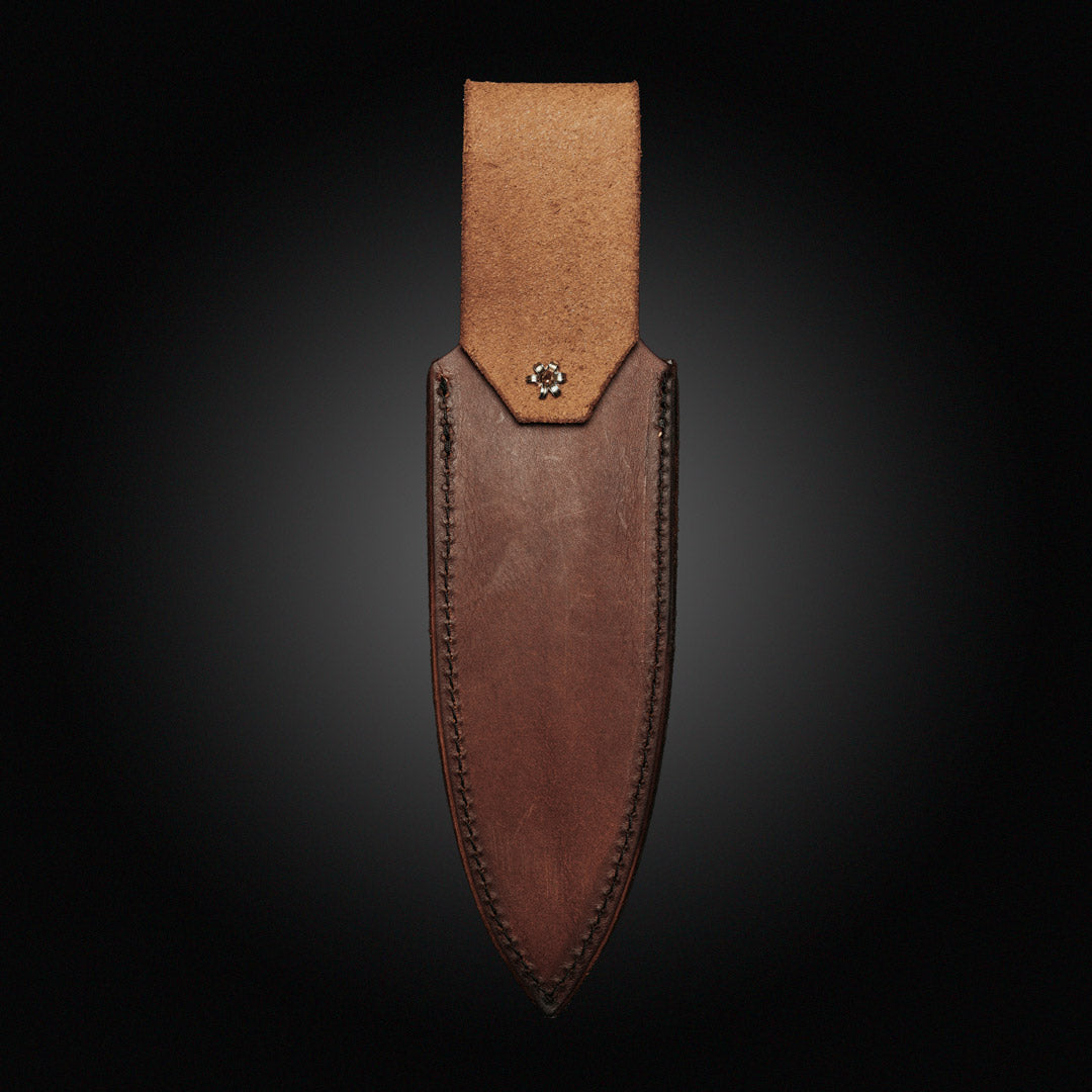 Drop leg sheath (small), tan leather belt loop carry – Half Face Blades